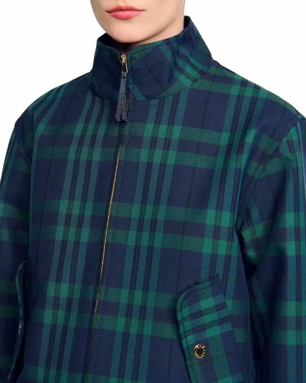 【海外限定】Sandroジャケット☆Checked High-Neck Woven Jacket Sandro Checked Jacket - Green/ Blue | Editorialist